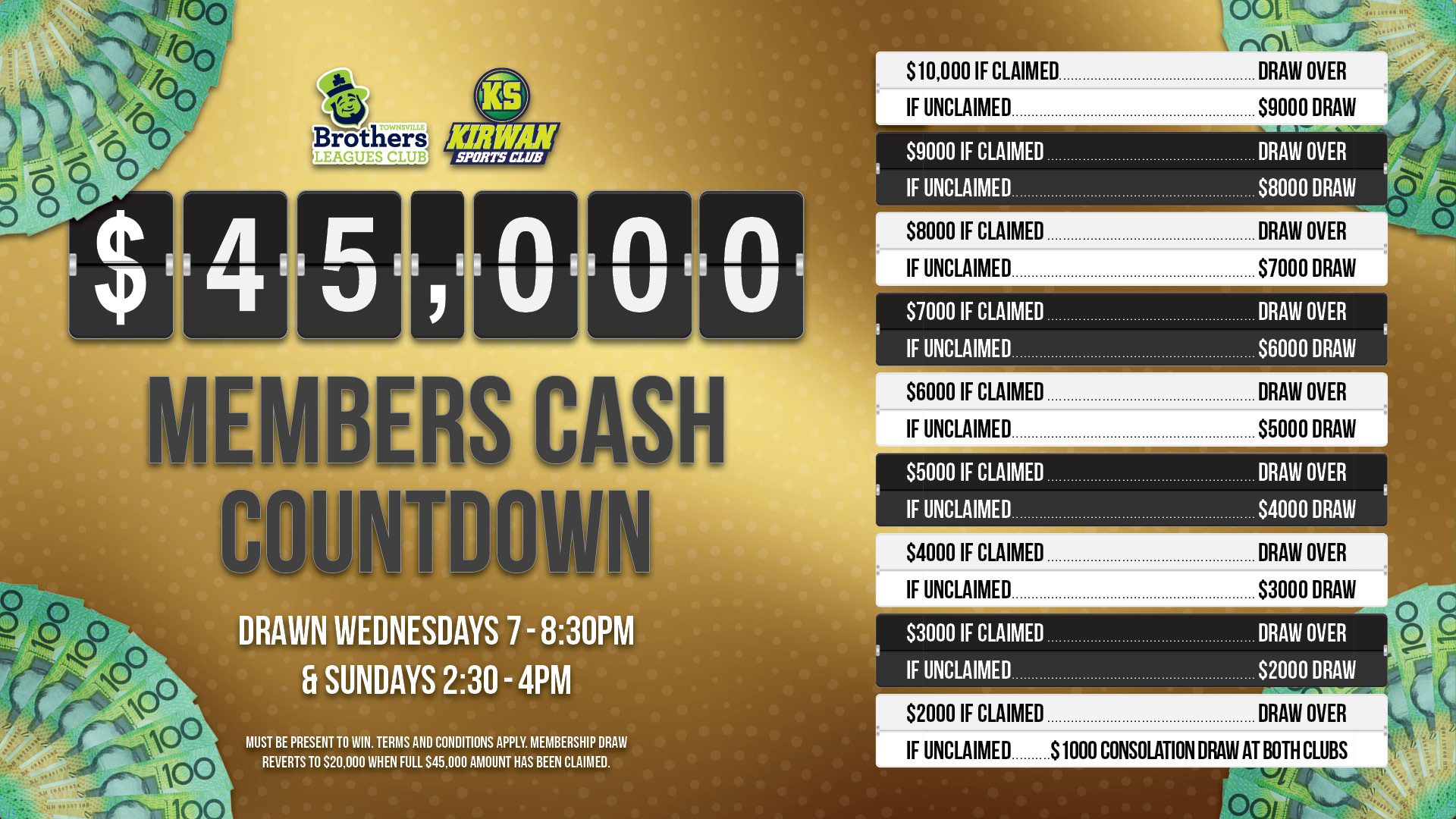 Membership Draw Cash Countdown - Townsville Brothers Leagues Club